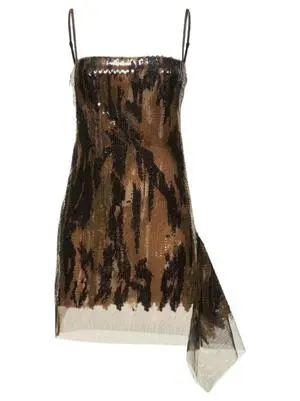 DION LEE Camo Sequined Tulle Mini Dress - Black
