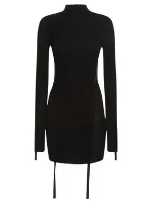 DION LEE Gathered Cotton Blend Knit Mini Dress - Black