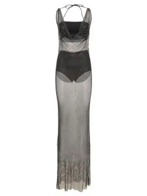 Giuseppe Di Morabito Embellished Mesh Long Dress - Gray