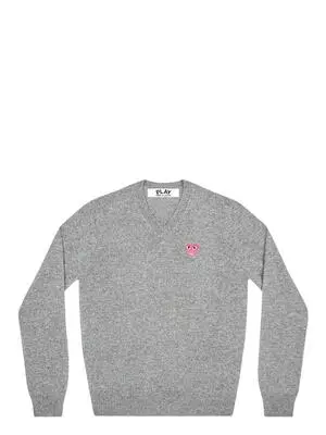 Play Comme Des Garcon Heart-pattern V-neck Sweater - Light Gray
