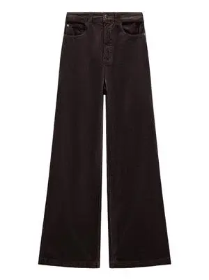 Emporio Armani Wide-leg Five-pocket Trousers In Garment-dyed Corduroy - Brown