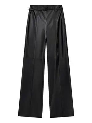Emporio Armani Trousers In Leather With High Waist Wide Leg And Belt - Black