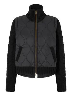 Veronica Beard Patra Padded Cable-knit Wool-blend And Quilted Shell Jacket - Black