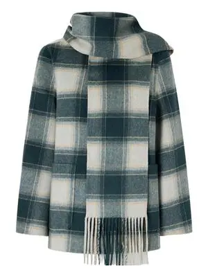 Varley Alderton Scarf-detailed Checked Wool-blend Coat - Green