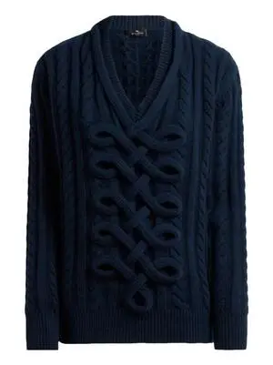 Etro Ribbed Wool-blend Sweater With Woven Detailing - Blue