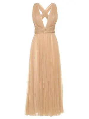 MARIA LUCIA HOHAN Pleated Tulle Midi Dress W/ Low Back - Nude