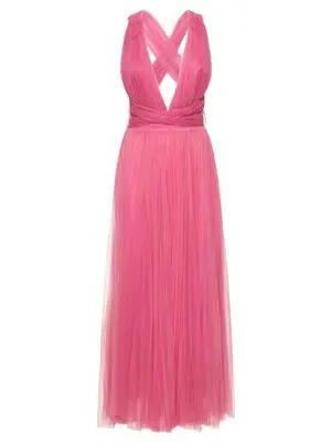 MARIA LUCIA HOHAN Pleated Tulle Midi Dress W/ Low Back - Pink
