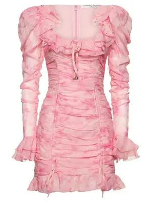 Alessandra Rich Embellished Silk Georgette Mini Dress - Pink