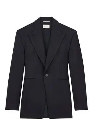 Saint Laurent Single-breasted Jacket In Brushed Wool Flannel - Marine