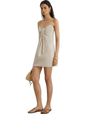 REISS Cara Lyocell-linen Pleat-detail Mini Dress - Neutral