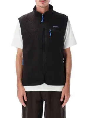 Patagonia Ms Retro Fleece Gilet With High Collar And Embroidered Logo Black