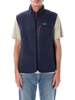 Patagonia Ms Retro Fleece Gilet With High Collar And Embroidered Logo - Blue
