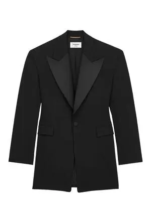 Saint Laurent Single-breasted Tuxedo Jacket In Grain De Poudre - Black