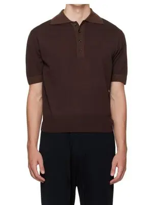ENTIRE STUDIOS Button-front Short-sleeve Polo Shirt - Brown