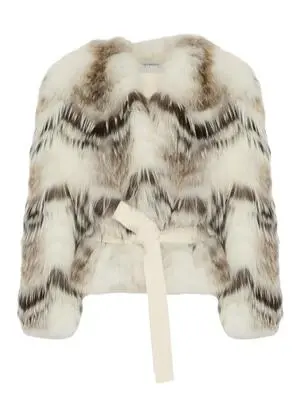 YVES SALOMON Belted Cardigan In Merino Knit And Fox Fur - No
