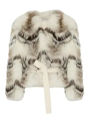 YVES SALOMON Belted Cardigan In Merino Knit And Fox Fur - Nude
