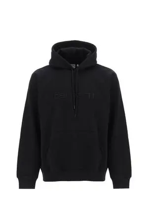 Carhartt Work In Progress Logo Embroidered Drawstring Hoodie - Black