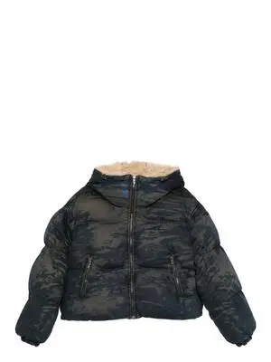 DIESEL® W-aves-fur Dirt-effect Hooded Puffer Jacket - Blue