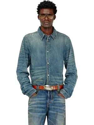 DIESEL® Shirt In Dirty-effect Creased Denim