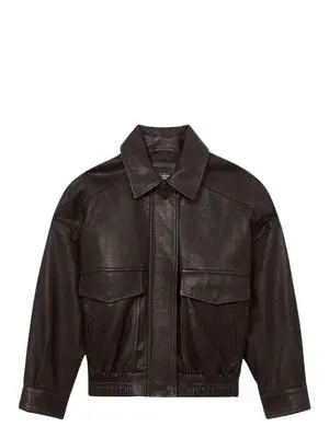 REISS Maeve Petite Grained-Leather Twin-Pocket Relaxed Jacket