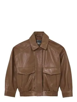 REISS Maeve Petite Grained-leather Twin-pocket Relaxed Jacket - Neutral