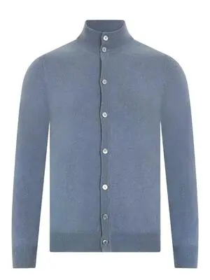 Fedeli High-neck Cashmere Cardigan - Blue