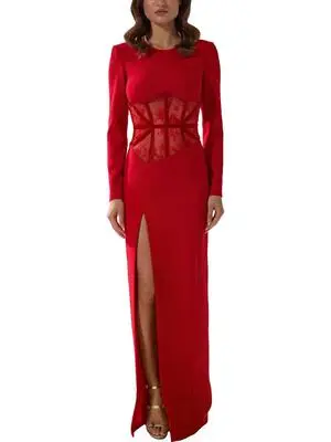 SILK LOVE & LACE Ilara Lace-detail Gown - Red