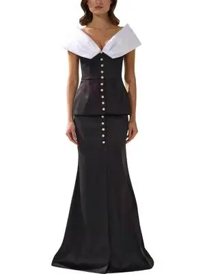 SILK LOVE & LACE Tamara Peplum-waist Gown - Black