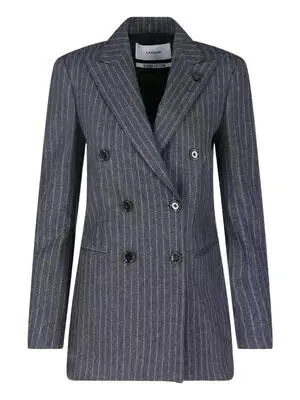 LARDINI Pinstripe Double-breasted Blazer - Grey