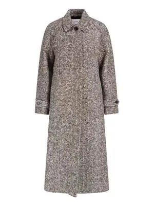 LARDINI X Sugar Herringbone-pattern Belted Coat - Brown