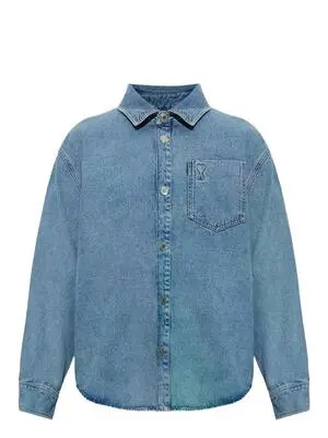 AMI Blue Cotton Overshirt With Ami De Coeur