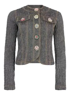 Moschino Jewel-embellished Crinkled Denim Jacket - Grey