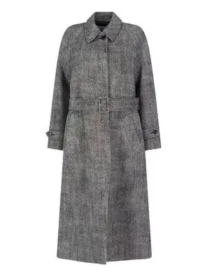 LARDINI Herringbone-pattern Belted Coat - Grey