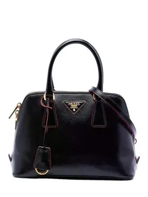Prada 2010-2026 Small Saffiano Vernice Promenade Satchel - Black