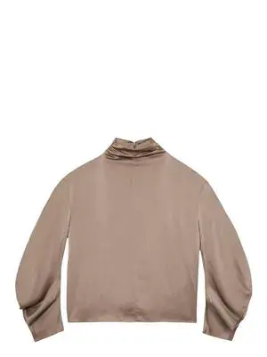 REISS Silk High-neck Blouse - Neutral