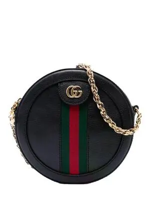 Gucci 2016-2026 Mini Calfskin Web Ophidia Round Crossbody Bag - Black
