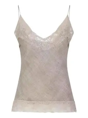 Ermanno Scervino Lace-trim Silk Top - Grey