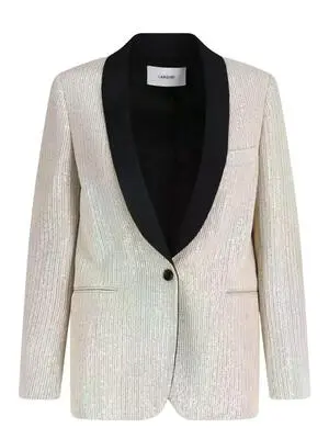 LARDINI Sequin-embellished Shawl-lapel Jacket - Neutrals