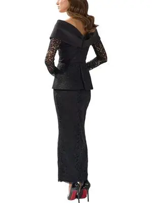 SILK LOVE & LACE Tamara Off-shoulder Gown - Black