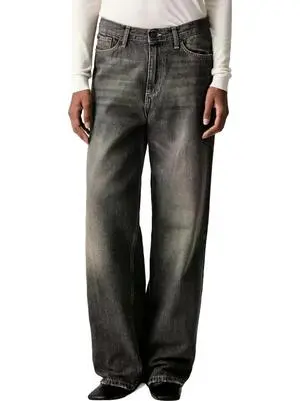 VICOLO Faded Wide-leg Jeans - Black