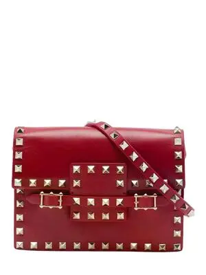 Valentino Garavani 20th Century Calfskin Rockstud Buckled Flap Crossbody Bag - Red