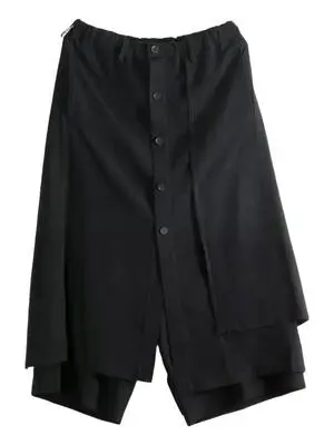 Yohji Yamamoto Layered Button-down Wide-leg Trousers - Black