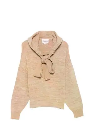 Closed Bow-detail Hooded Hoodie - Neutrals