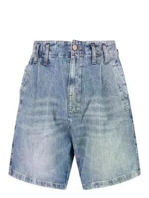 CULTURA Faded Pleated Denim Shorts - Blue