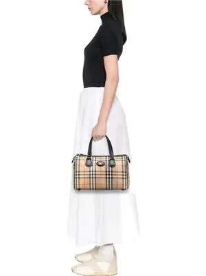 Burberry 20th Century Haymarket Check Canvas Boston Bag - Brown