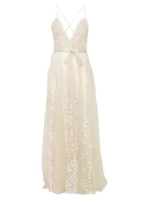 Fendi Floral-lace Belted Maxi Dress - Neutrals