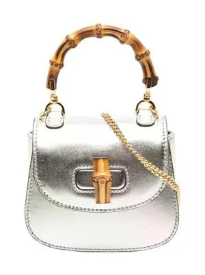 GUCCI 2000-2015 Nano Metallic Calfskin 1947 Bamboo Top Handle Bag Satchel
