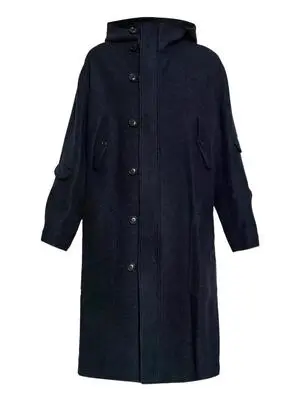 Yohji Yamamoto Hooded Wool-blend Coat - Blue