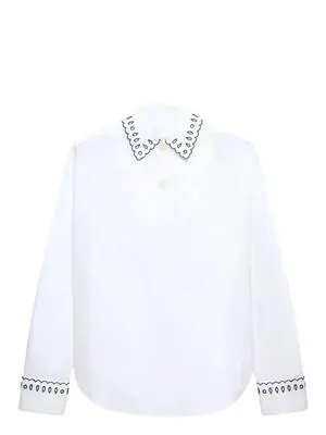 Marni Poplin Half-button Shirt With Broderie Anglaise - White