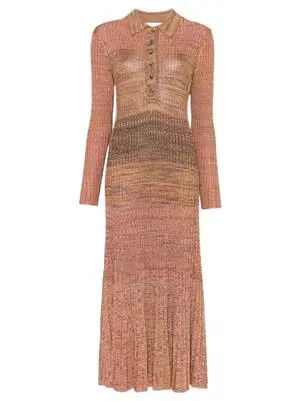 Zimmermann Ribbed-knit Polo-collar Midi Dress - Orange